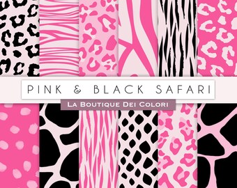 Pink and Gray Animal Prints Digital Paper. Safari Scrapbook. | Etsy