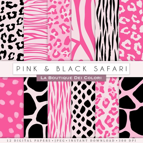 Pink and Gray Animal Prints Digital Paper. Safari Scrapbook. | Etsy