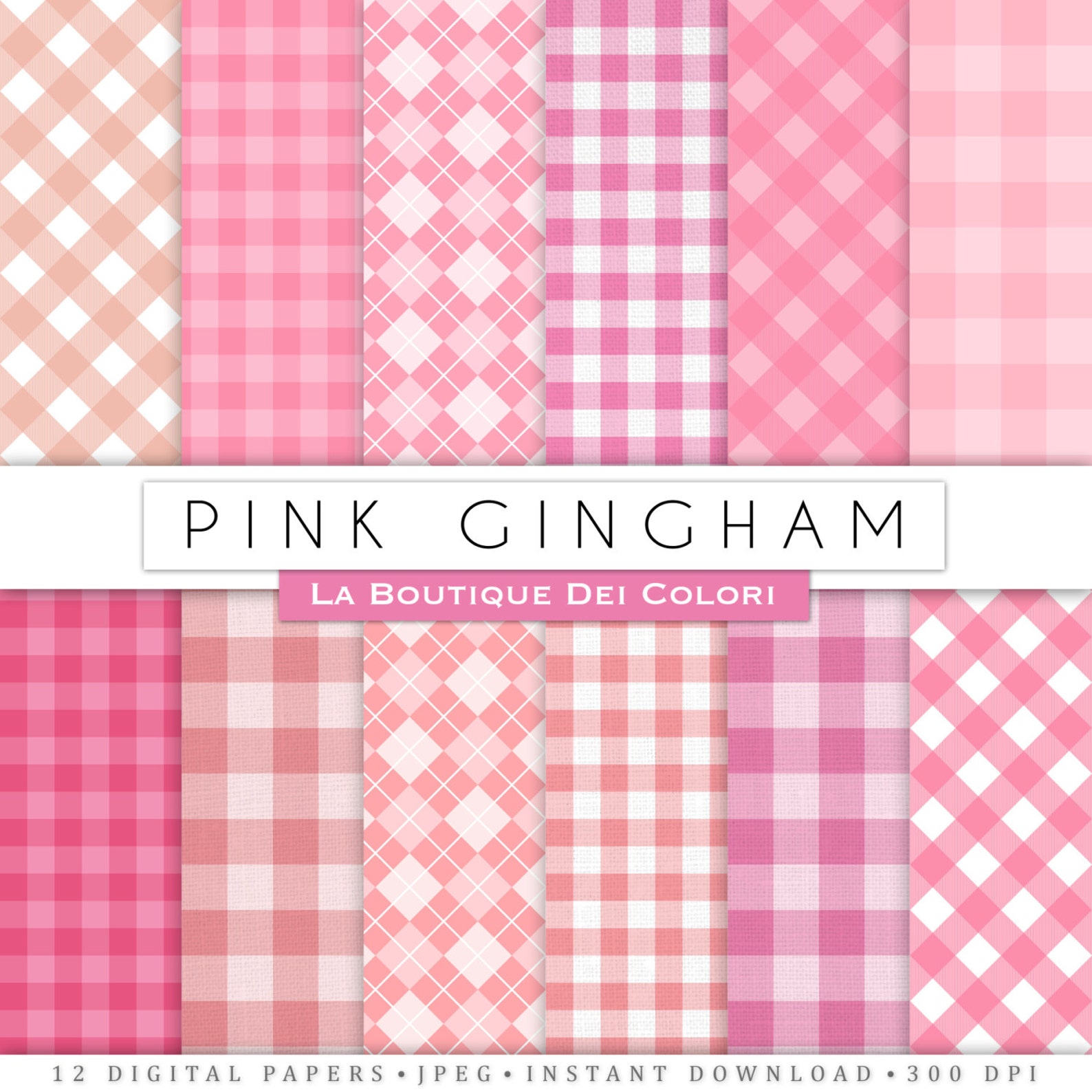 Pink Gingham Table Cloth Digital Paper Pack Instant Download | Etsy
