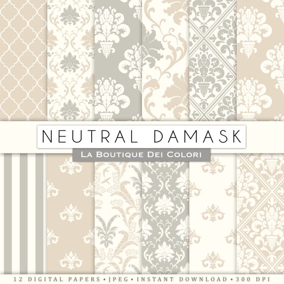 Cute Neutral damask digital paper. Muted colors digital paper pack of ...