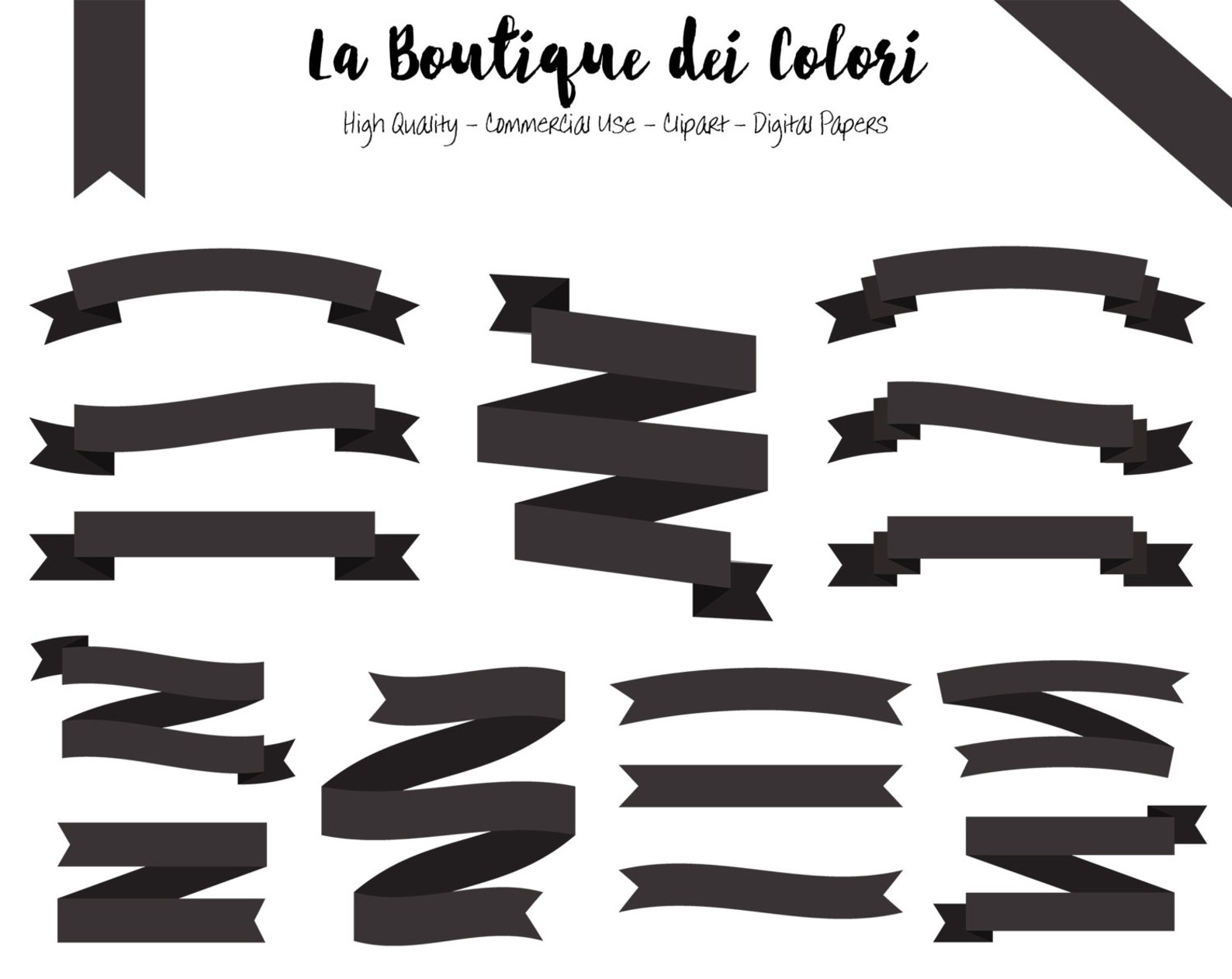 Black Ribbon Banners Cliparts Tags Digital Clip Art. Ribbons - Etsy