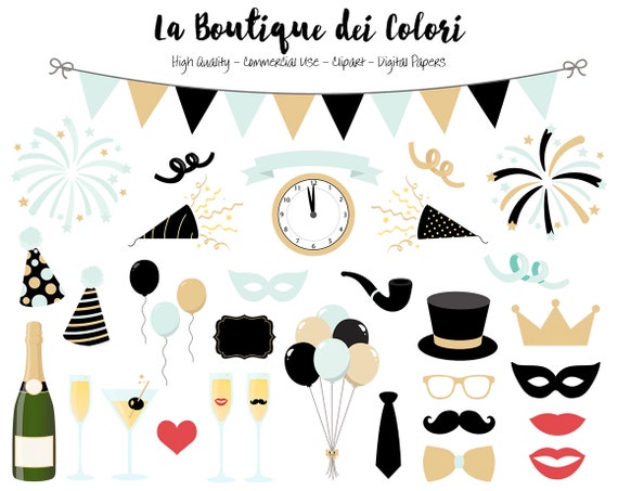 Mint and Gold New Years Clip art, Cute illustrations PNG, New Year ...