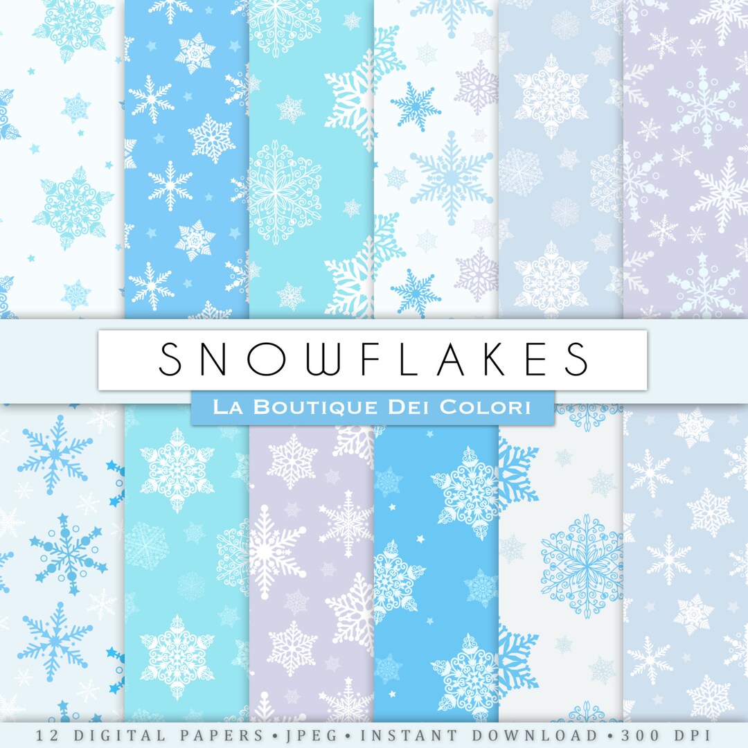 Winter Digital Paper. Cute Digital Paper Pack. Blue Snowflakes ...