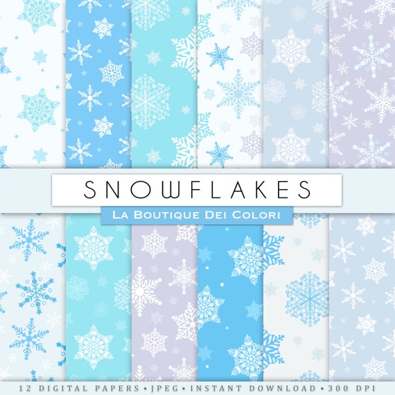Winter digital paper. Cute digital paper pack. Blue snowflakes ...