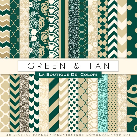 Green and tan Digital Paper. Digital cream and green paper | Etsy