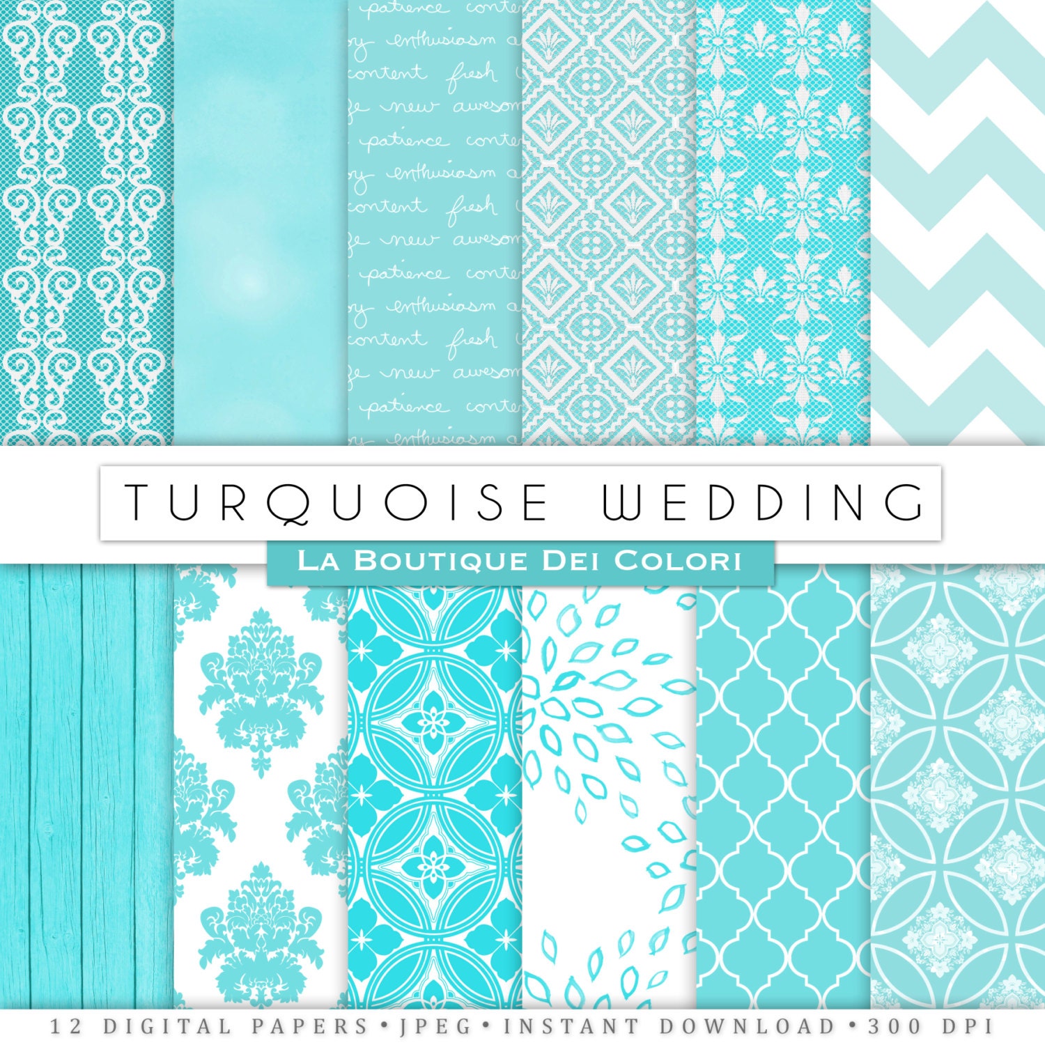Turquoise Wedding Digital Paper Blue Patterns for Wedding | Etsy