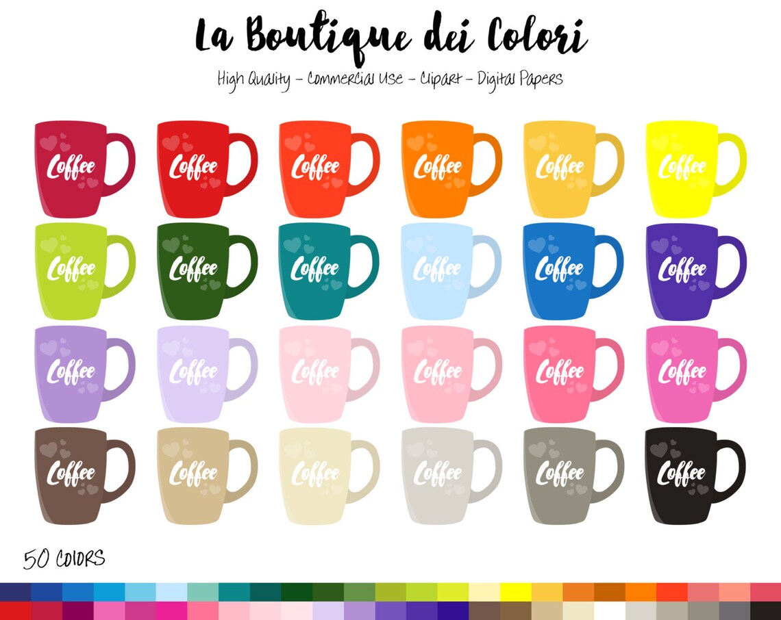 50 Rainbow Coffee Cup Clip Art Digital Illustrations PNG - Etsy