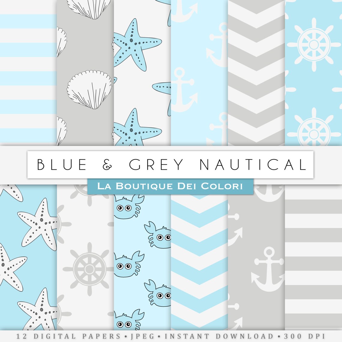 Blue and Gray Nautical Digital Paper. Sea Paper Pack - Etsy