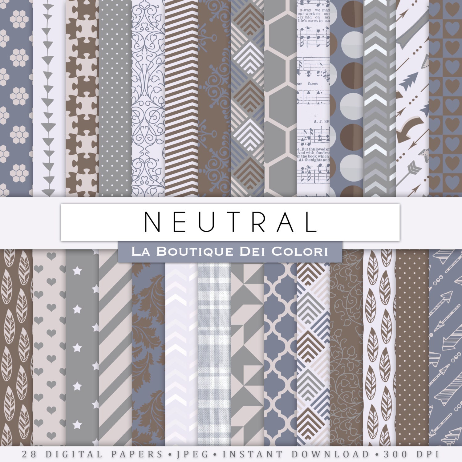 Dark Neutrals Digital Paper. Digital Scrapbook blue and brown | Etsy