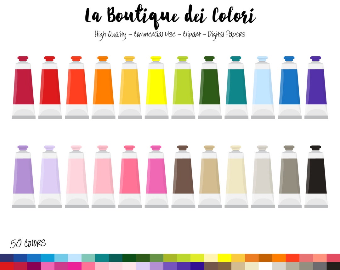50 Rainbow Paint Tube Clip Art, Art Materials Digital Illustrations PNG ...
