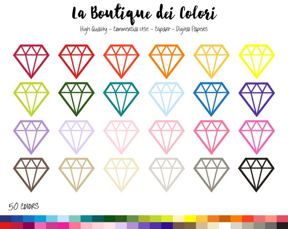 50 Rainbow Diamonds Clip art, Digital Graphics PNG, Gemstone Geometric ...