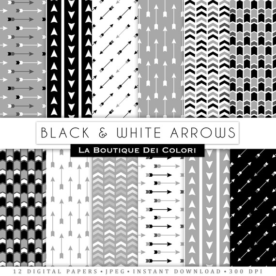 Black and White Arrows digital paper Aztec Tribal patterns. Arrow ...