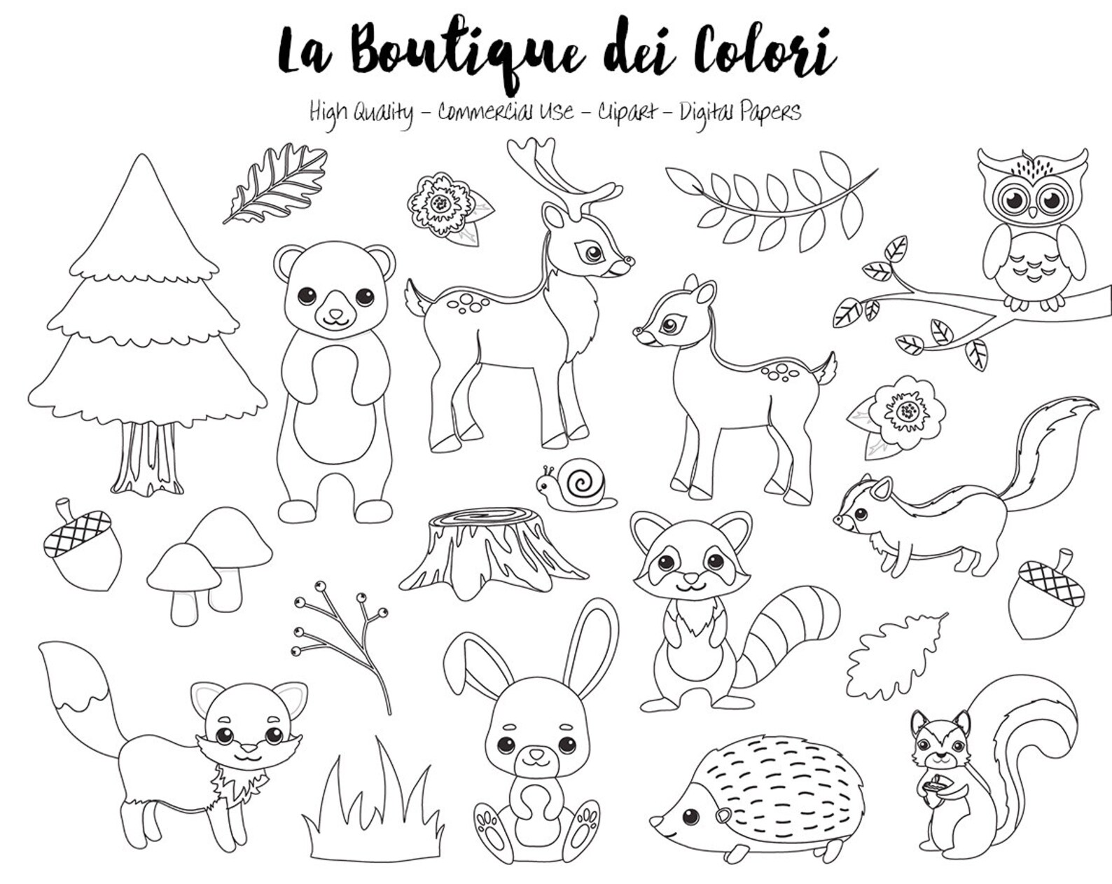 Woodland Animals Digital Stamps Clipart Cute Digital Graphics | Etsy