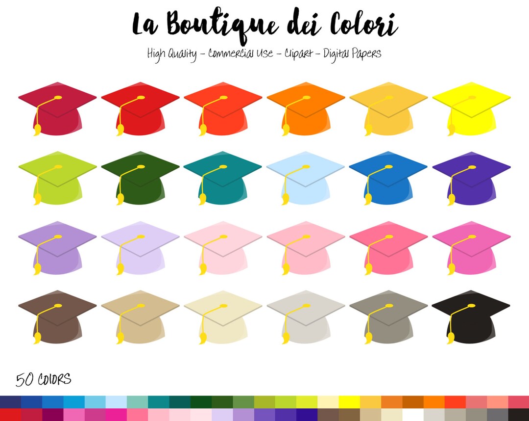 50 Rainbow Graduation Hat Clip Art, Graphics PNG, Graduate Cap, Square ...