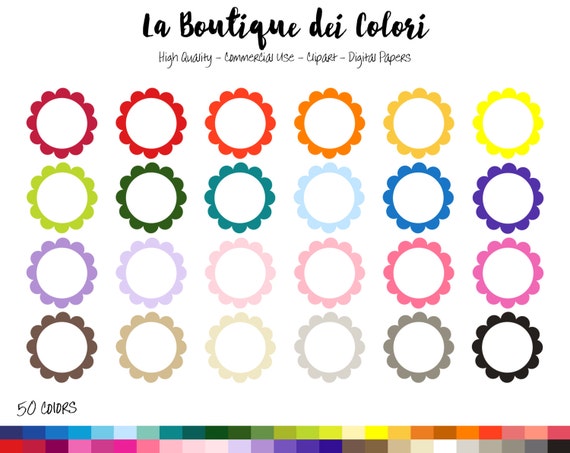 50 Rainbow Scalloped Circle Tag Clip Art, round frame tag label Digital ...