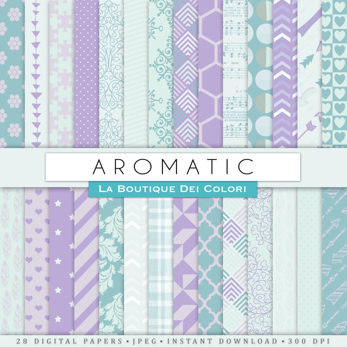 Aromatic Teal and Lavender Digital Paper. Digital Scrapbook | Etsy