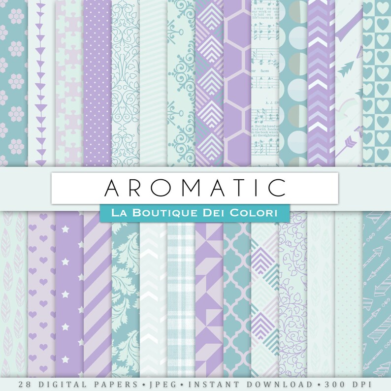 Aromatic Teal and Lavender Digital Paper. Digital Scrapbook | Etsy