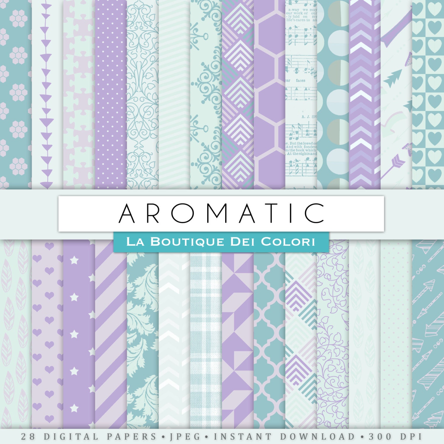 Aromatic Teal and Lavender Digital Paper. Digital Scrapbook | Etsy