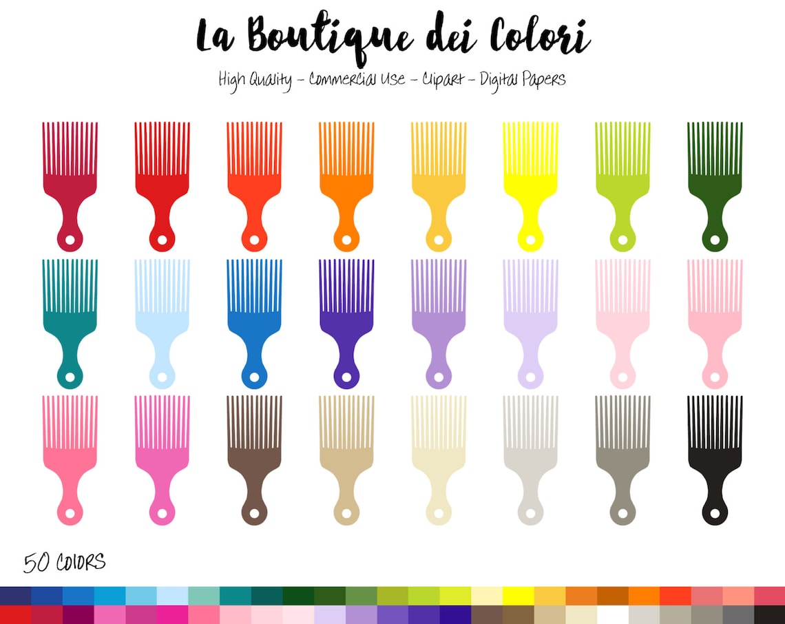 50 Rainbow Hair Comb Clip Art Digital Illustrations PNG Afro - Etsy