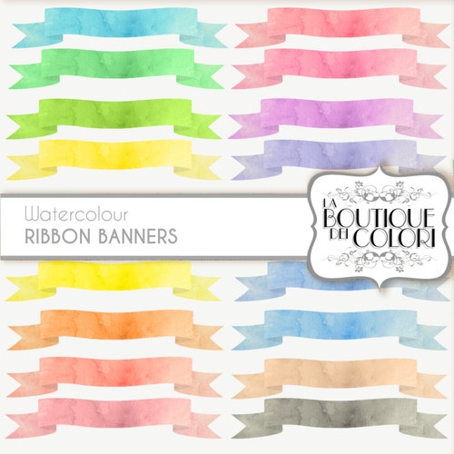 Coral Ribbon Banners Cliparts Tags Digital Clip Art. Wedding - Etsy