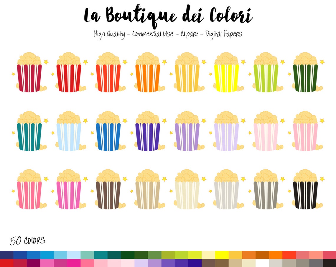 50 Rainbow Popcorn Clipart Cute Digital Illustrations PNG - Etsy