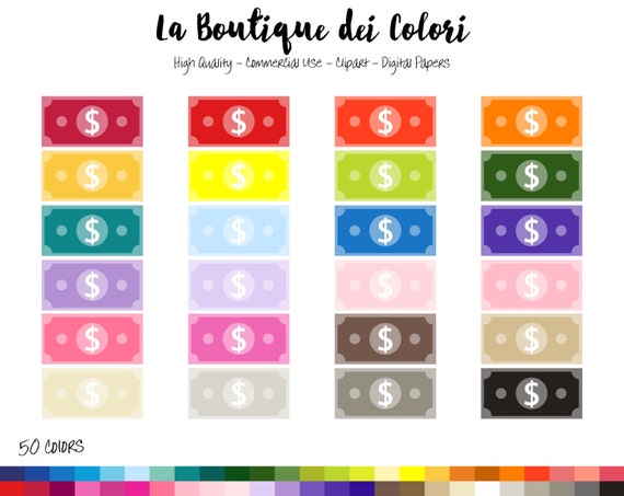 50 Rainbow Paper Dollar Clip art, Colorful illustrations PNG, dollar ...