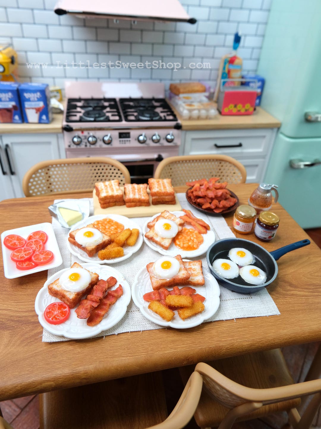 Miniature Breakfast Toast Bacon Eggs for 1:6 Scale Dolls Food. Handmade ...