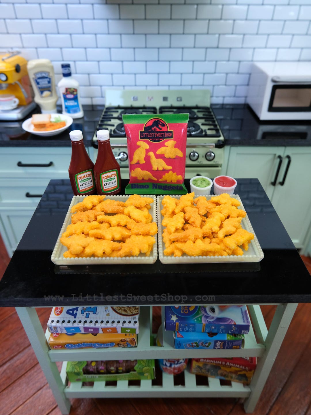 Miniature Dinosaur Nuggets for 1:6 Scale Dolls Food. Handmade by Nadia ...
