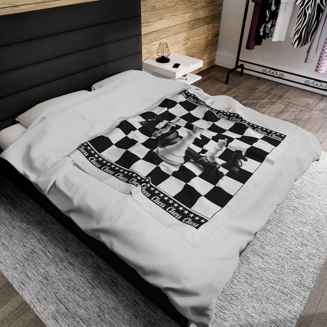 Chess Themed Blanket, Game Room Decor, Cozy Living Room Throw, Unique ...