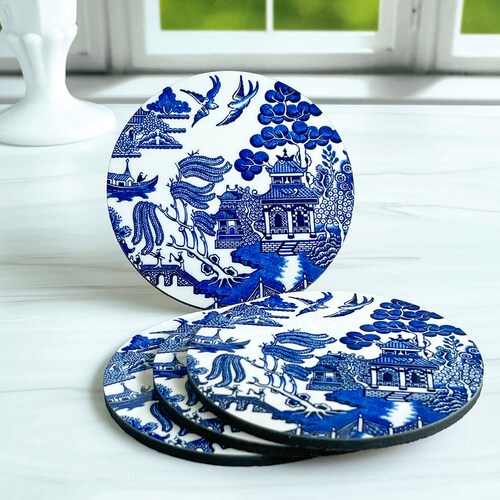 Blue Willow Stone Drink Coasters Chinoiserie Table Decor - Etsy