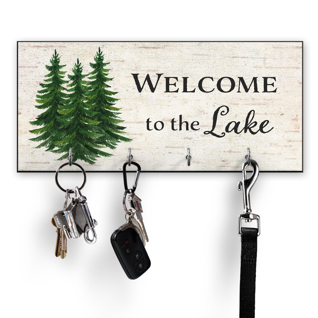 Key Holder for Wall, Welcome to the Lake House Sign, Key Rack, Pine ...