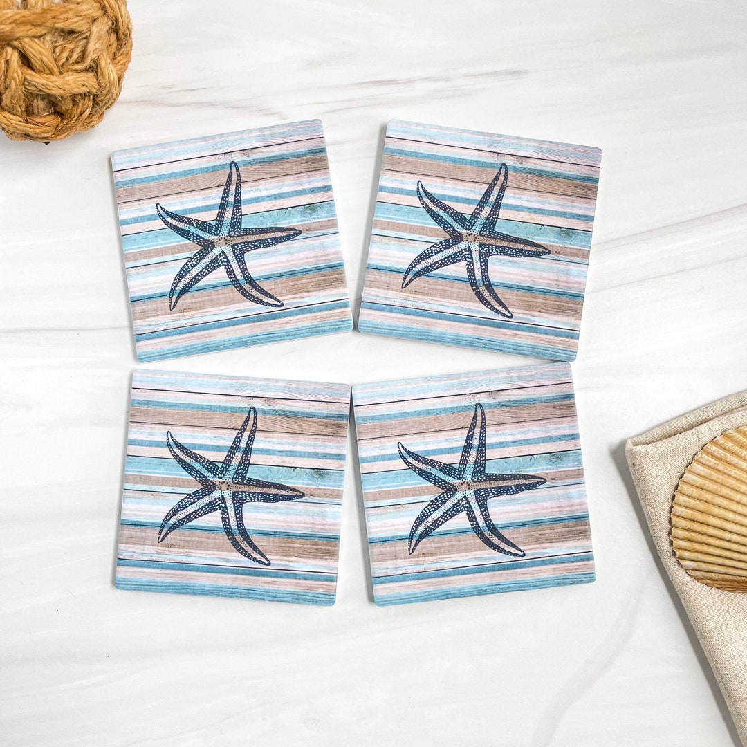 Stone Beach Coasters With Starfish, Coastal Coffee Table Decor - Etsy