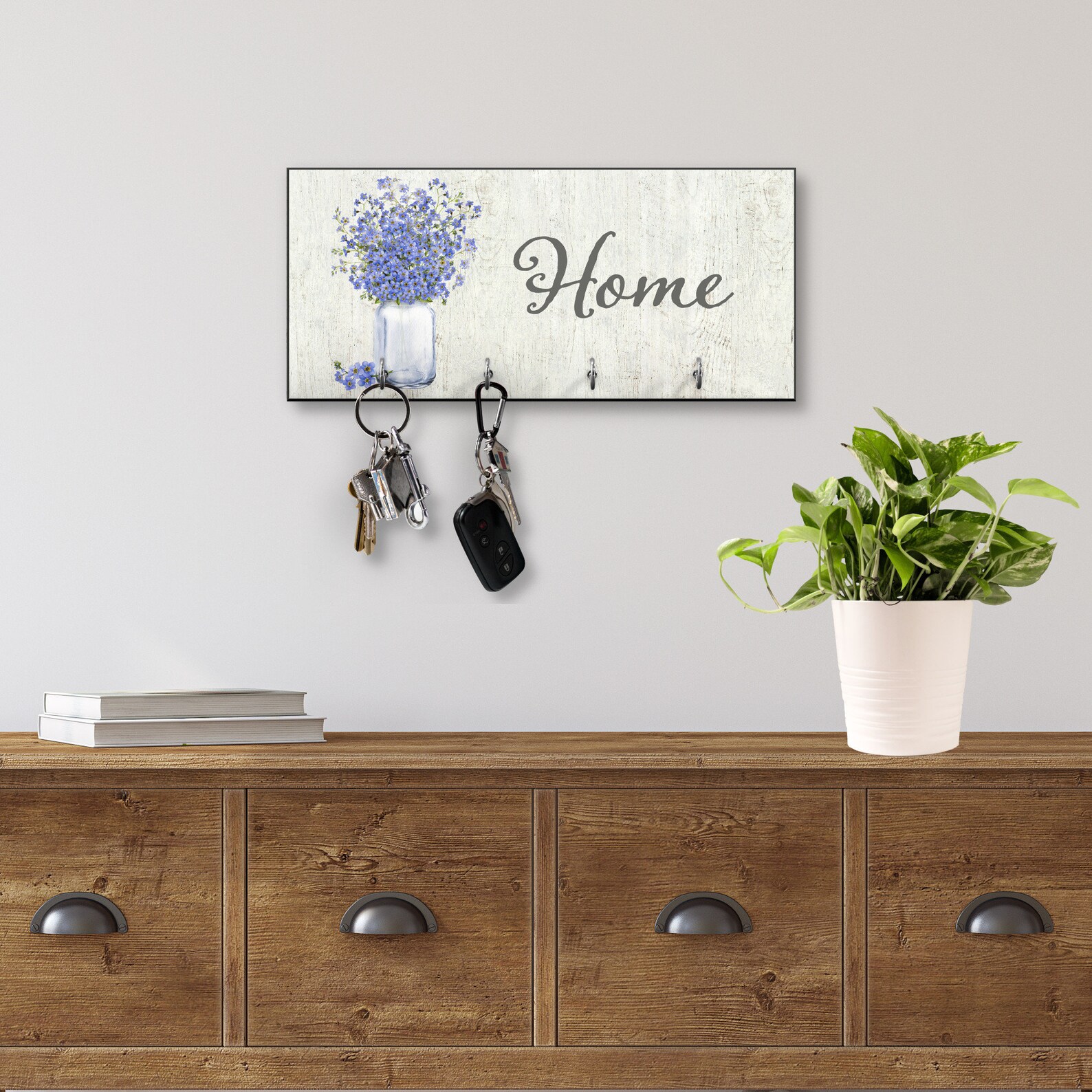 Modern Farmhouse Key Holder, Floral Entryway Wall Decor - Etsy