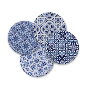 Blue Tile Stone Drink Coasters Boho Coffee Table Decor - Etsy