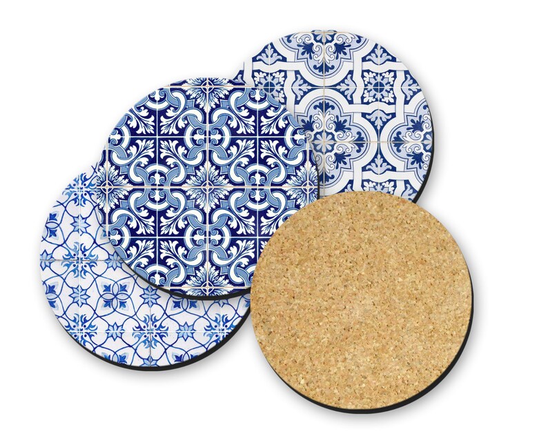 Blue Tile Print Drink Coasters Vintage Style Coasters Set - Etsy