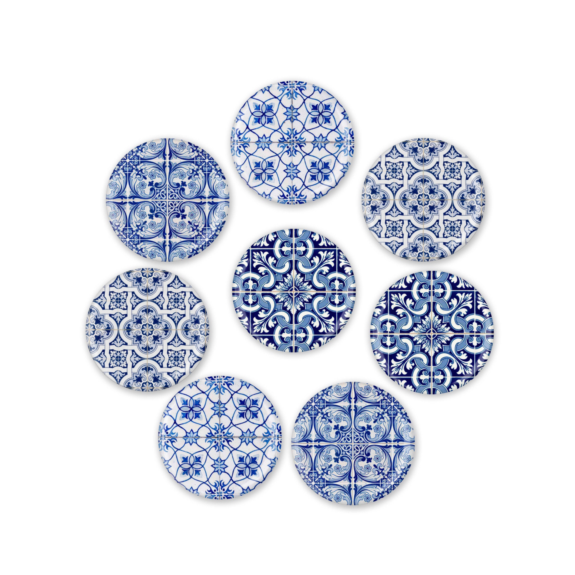 Blue Tile Print Refrigerator Magnets, Blue Kitchen Decor, Hostess Gifts ...