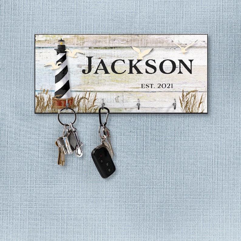 Personalized Key Holder for Wall With Lighthouse Beach House - Etsy