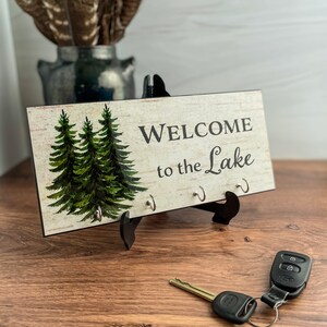 Key Holder for Wall, Welcome to the Lake House Sign, Key Rack, Pine ...