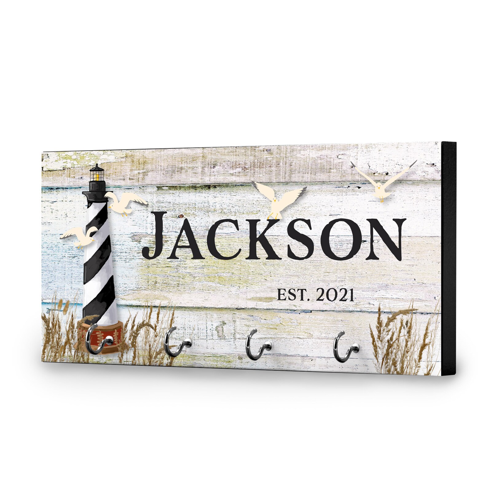 Personalized Key Holder for Wall With Lighthouse Beach House - Etsy
