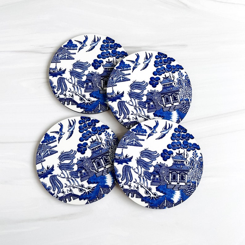Blue Willow Coasters Set Vintage Style Drink Coasters Blue - Etsy