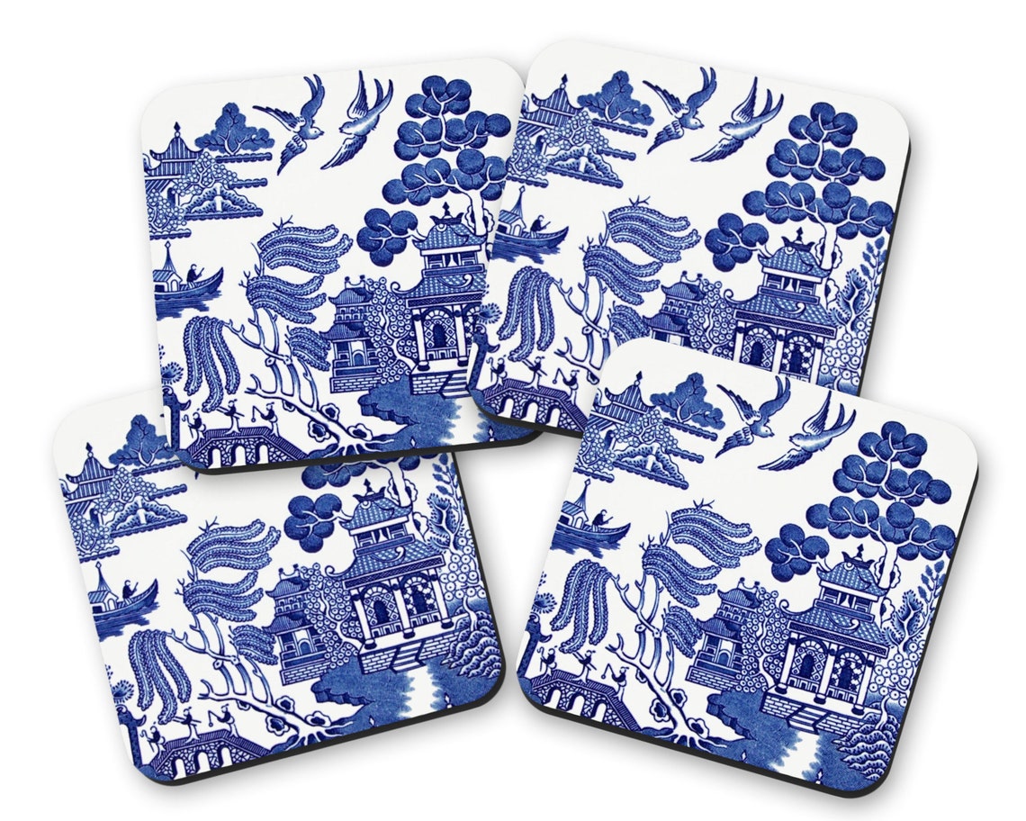 Blue Willow Coaster Set Vintage Style Drink Coasters Blue - Etsy