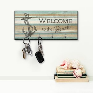 Key Holder for Wall, Welcome to the Beach Sign, Beach House Key Rack ...