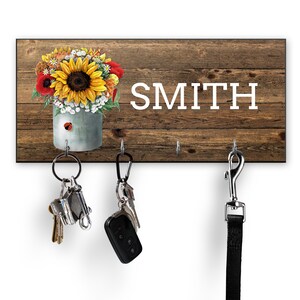 Modern Farmhouse Key Holder for Wall, Personalized Rustic Key Rack ...