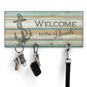 Key Holder for Wall, Welcome to the Beach Sign, Beach House Key Rack ...