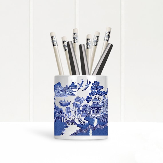 Blue Willow Pen and Pencil Holder Vintage Style Office Decor - Etsy