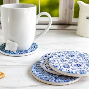 Blue Tile Stone Drink Coasters - Boho Coffee Table Decor - Boho Barware ...