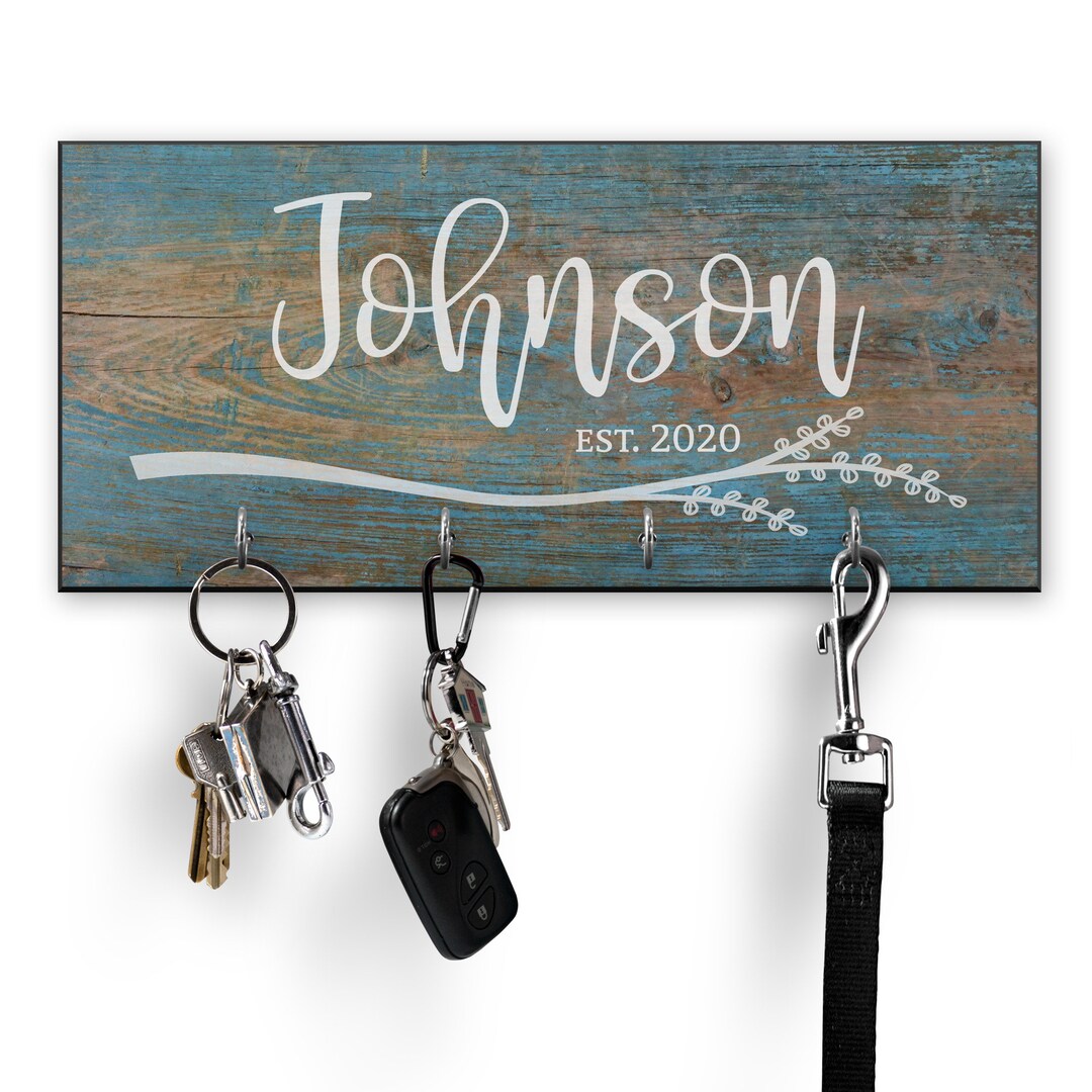 Rustic Blue Personalized Key Holder for Wall - Etsy