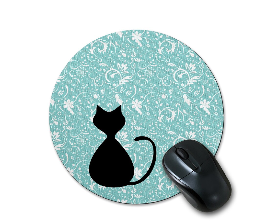Round Mouse Pad with Black Cat Gift for Cat Lover | Etsy