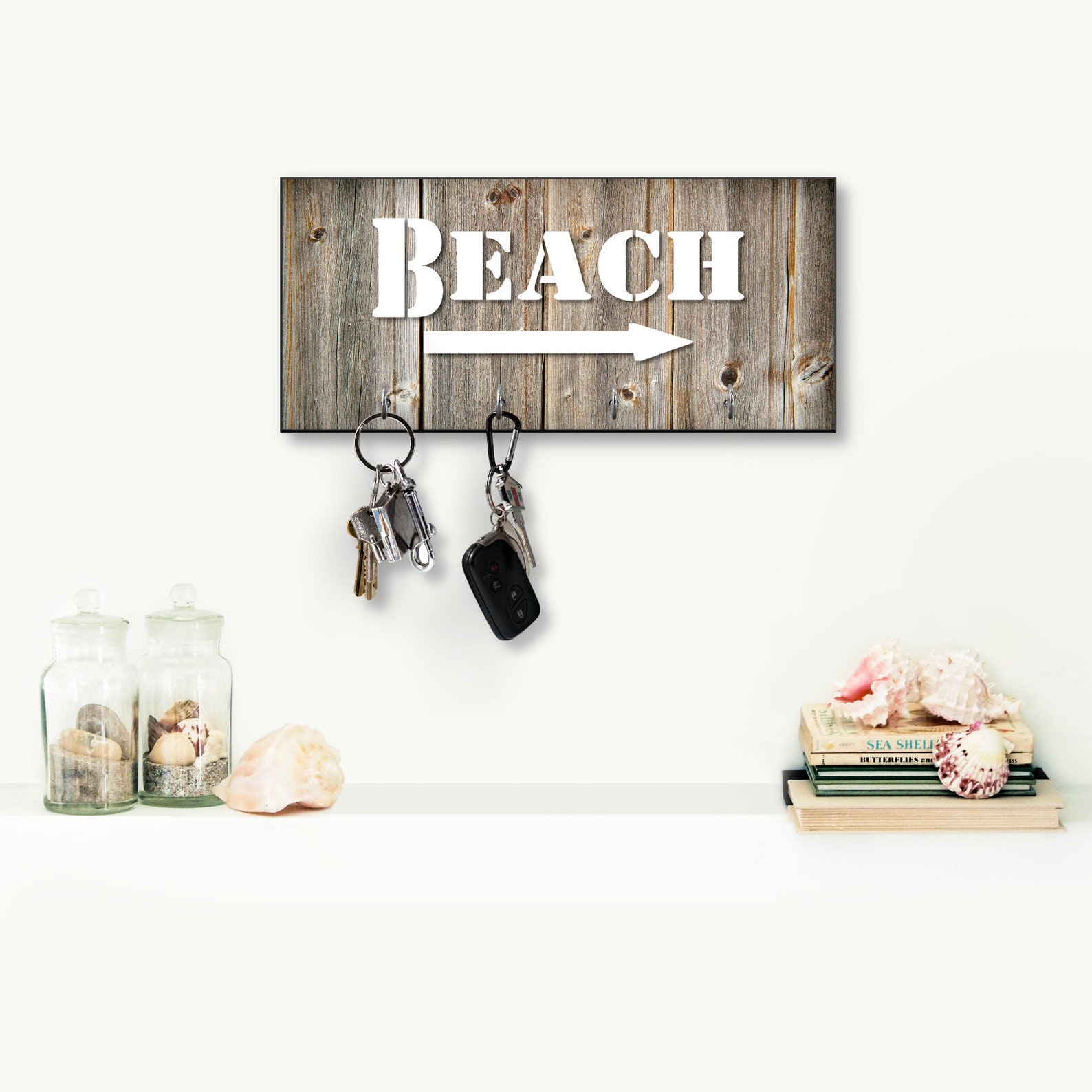 Beach House Key Holder for Wall Beach Sign With Arrow - Etsy