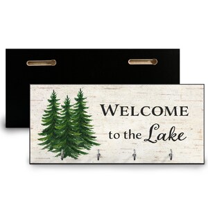 Key Holder for Wall, Welcome to the Lake House Sign, Key Rack, Pine ...